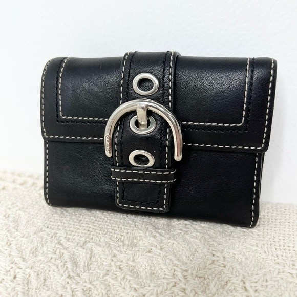Coach | Bags | Coach Soho Mini Black Leather Wallet 6a8 Silver Buckle ...